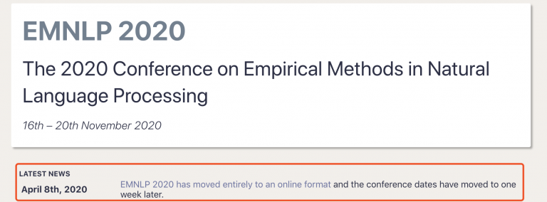 受疫情影响，EMNLP 2020将改为完全线上举行 | 量子位